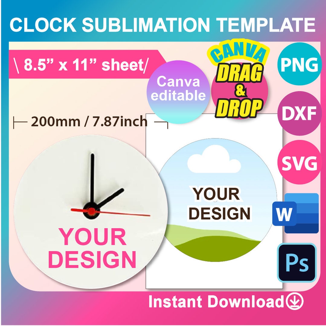 20cm Clock Sublimation Template, Canva, Ms Word, PSD, PNG, SVG, Dxf, 8. ...