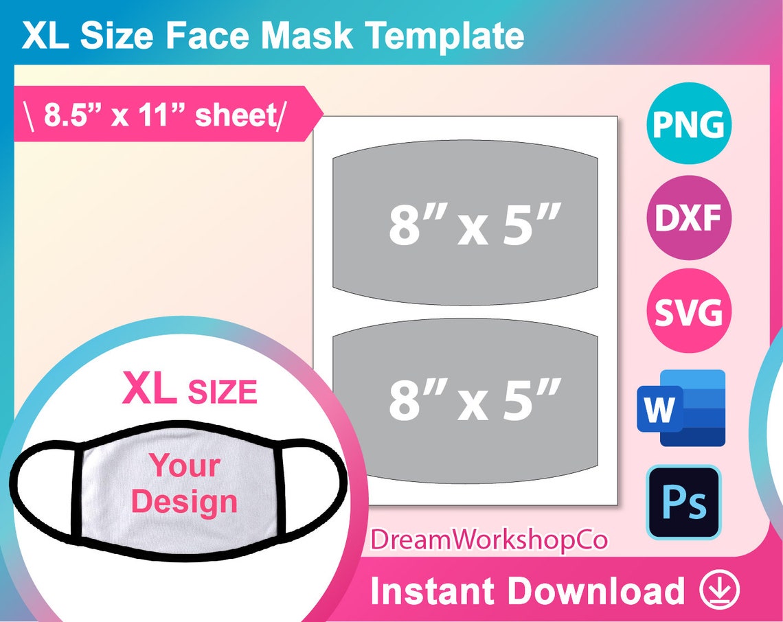 Face Mask Template L Size Sublimation Ms Word PSD PNG | Etsy