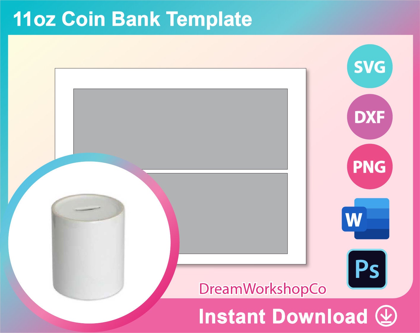 Ceramic Coin Bank Sublimation Template SVG DXF Ms Word | Etsy