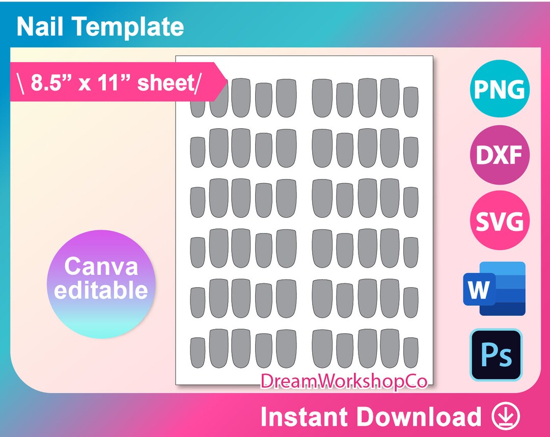 Nail Template Nail Template SVG DXF Canva Ms Word Docx - Etsy