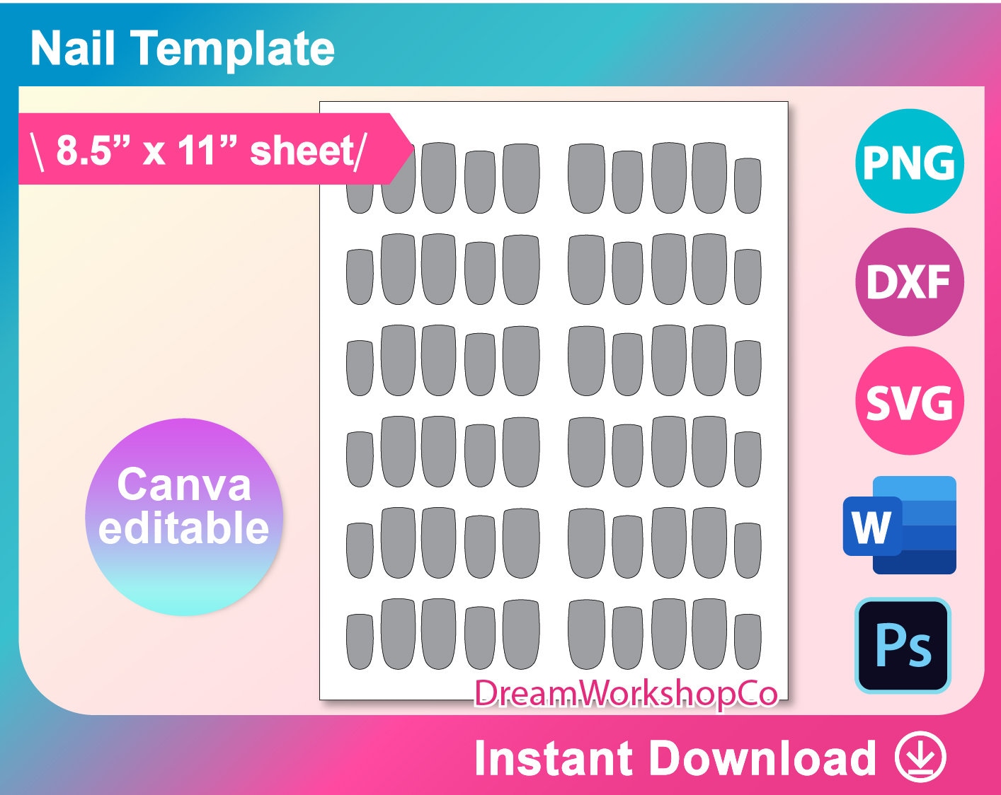 Plantilla de uñas plantilla de uñas SVG DXF Canva Ms Word - Etsy México