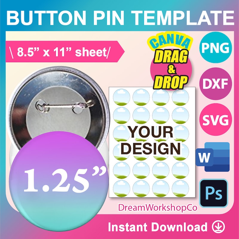 1.25" Button Templates - Etsy