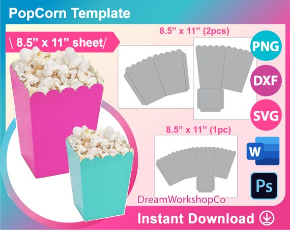 Popcorn Box Template Bundle Popcorn Box Template SVG DXF Ms - Etsy ...