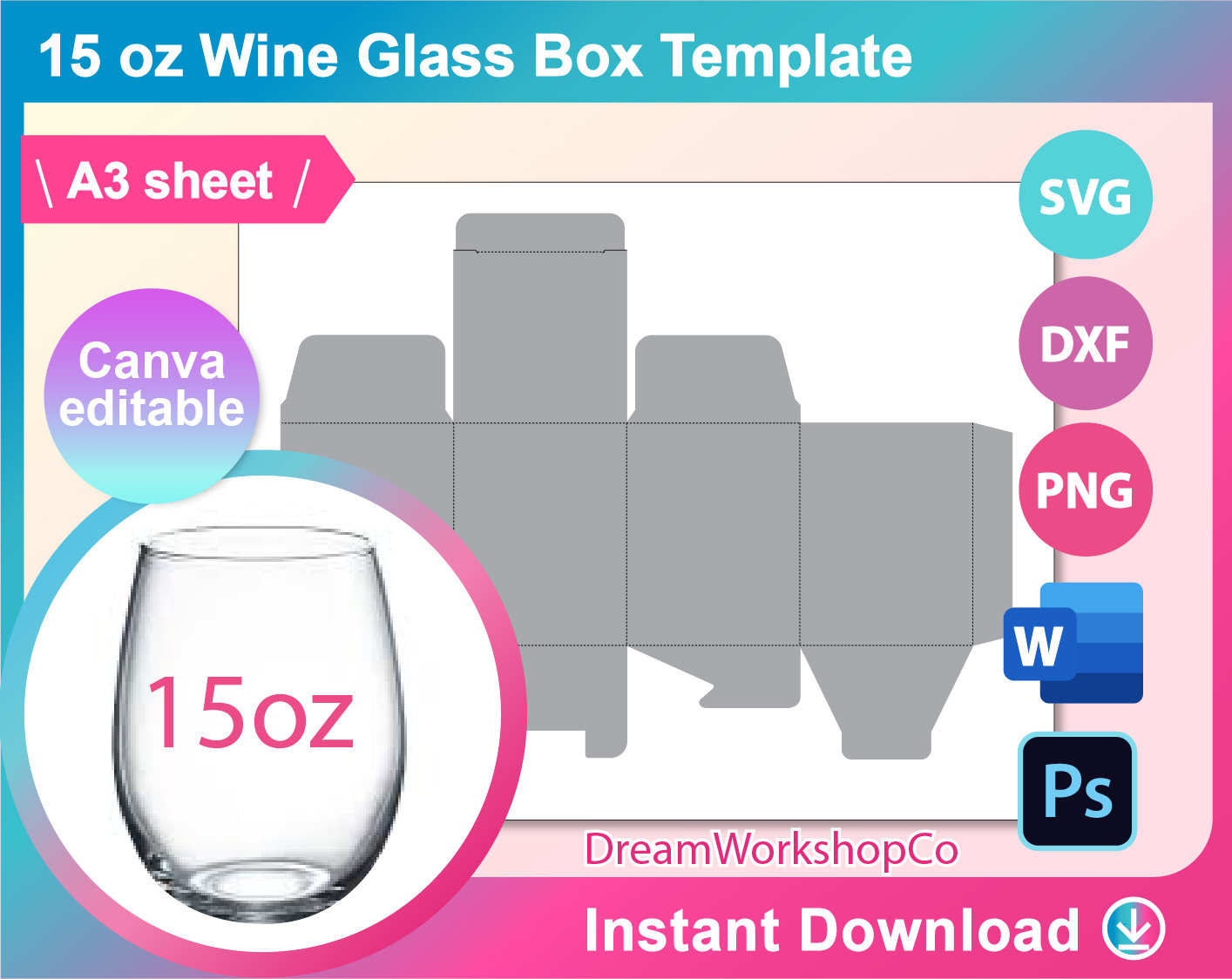 15oz Wine Glass Box Template Sublimation Ms Word PSD PNG - Etsy Australia
