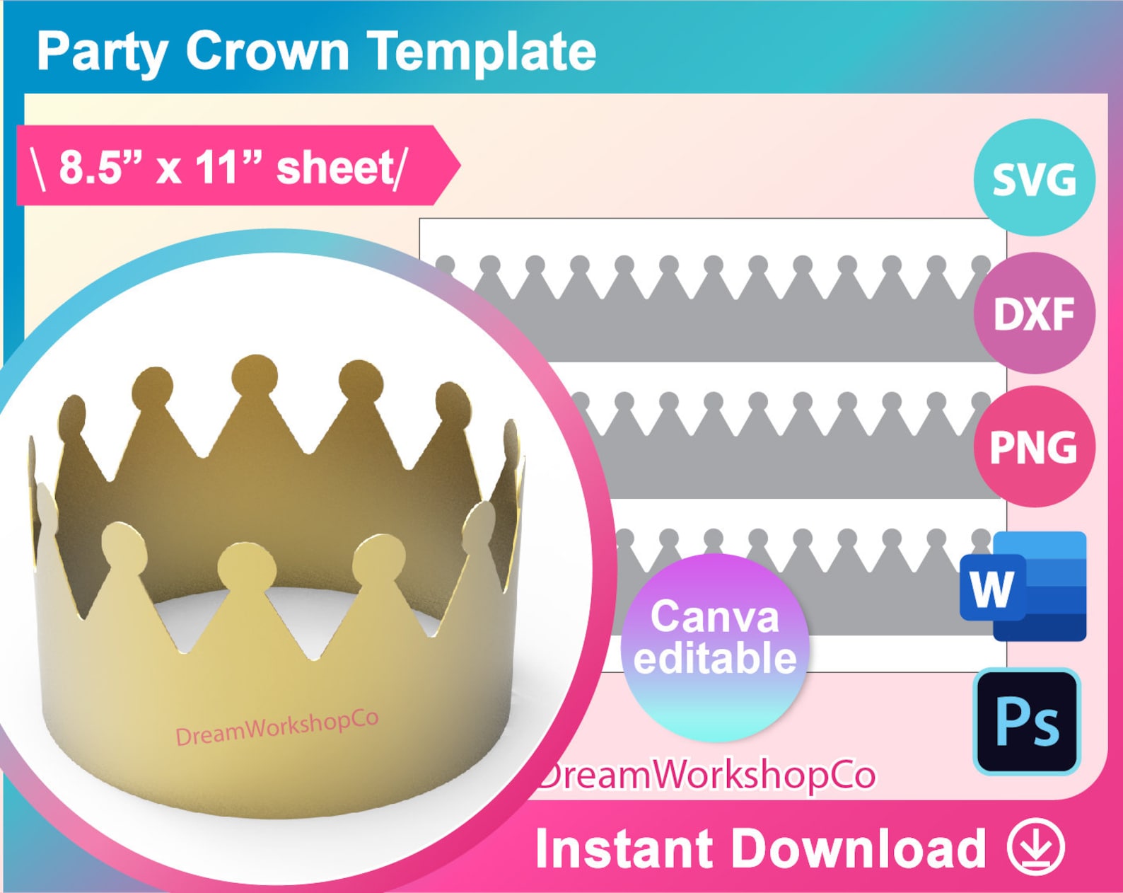 Kings Crown Party Hat Template SVG DXF Ms Word Docx Png - Etsy