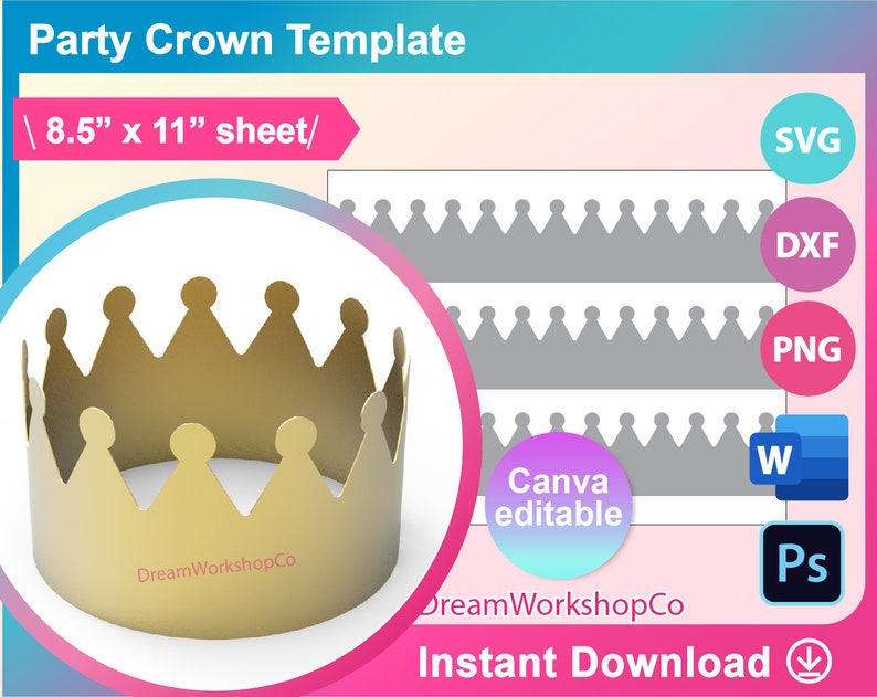 Kings Crown Party Hat Template, SVG, DXF, Ms Word Docx, Png, Psd, 8.5 ...