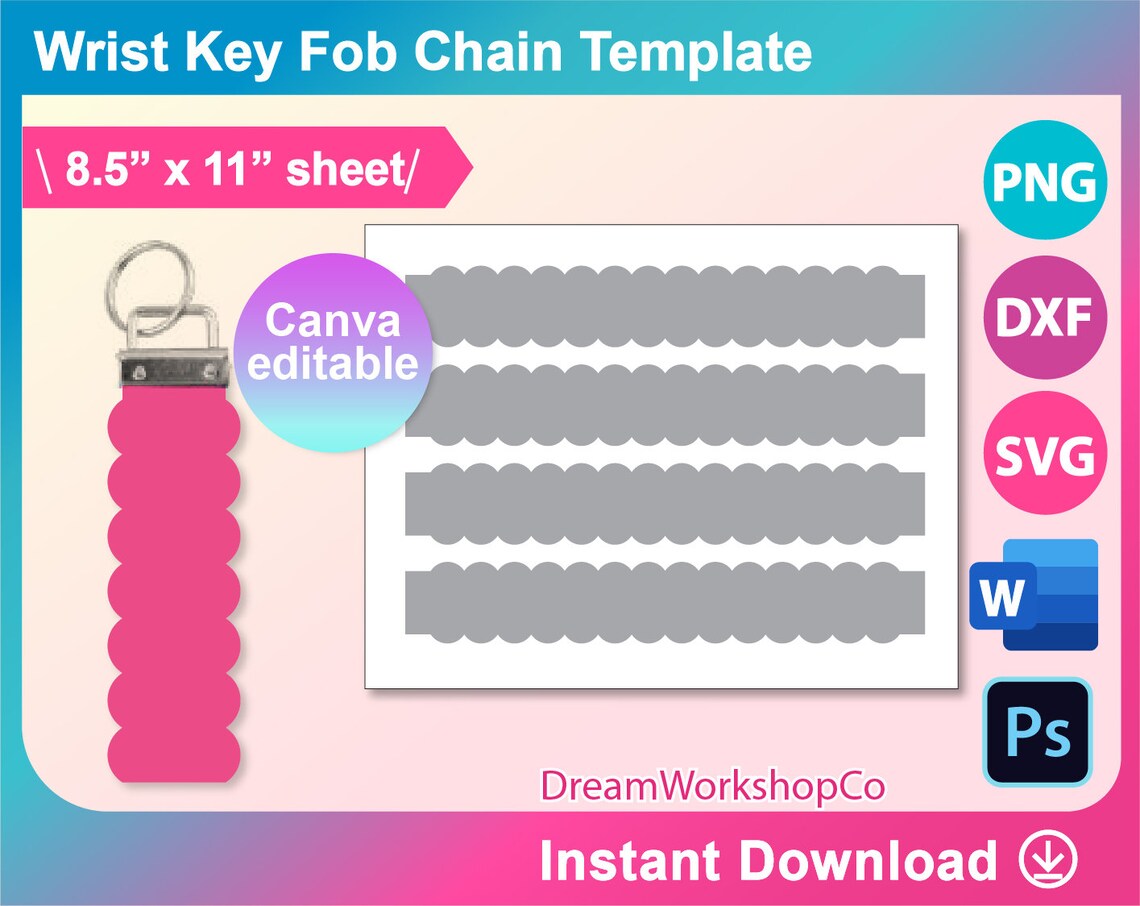 Scalloped Wrist Key Fob Chain SVG DXF Canva Ms Word Docx - Etsy