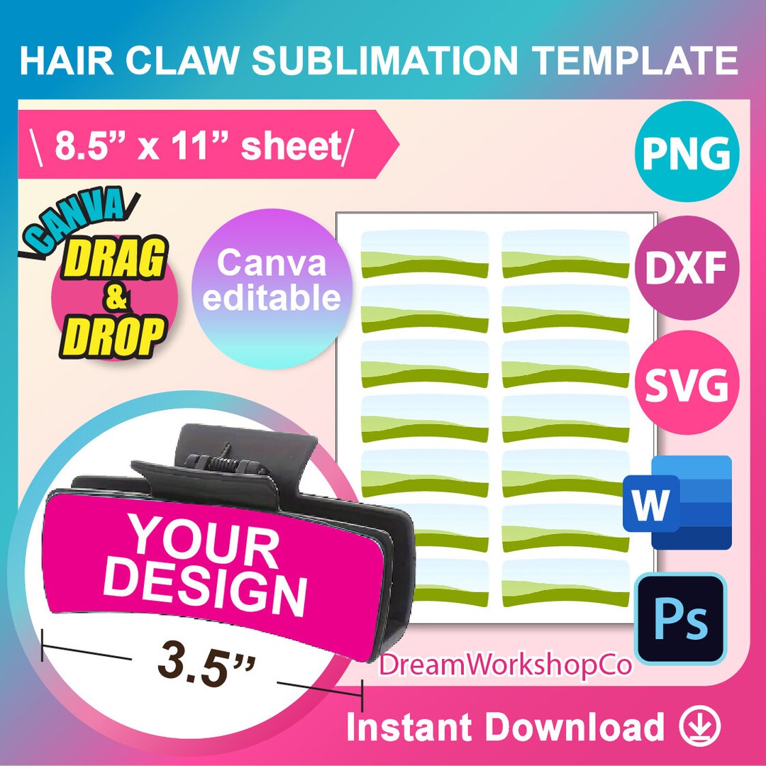 Hair Claw Clip Sublimation Template, Hair Clip Sublimation Template ...