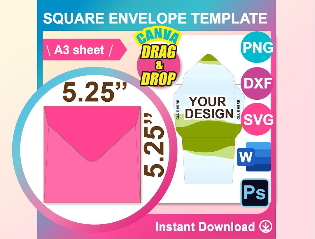 5.25" Square Envelope Template: A3 Sheet, Canva, SVG, Dxf, Png, Digital ...