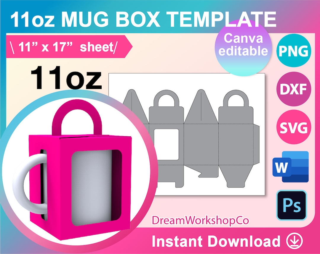 11oz Mug Box Template, Sublimation Template, Cut Files, Canva, SVG, DXF ...