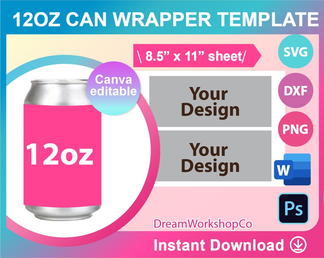 12oz Soda Can Template, Beer Can Template, Canva, SVG, DXF, DOCX, Png ...