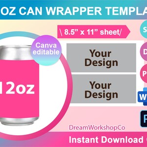 12oz Soda Can Template, Beer Can Template, Canva, SVG, DXF, DOCX, Png ...