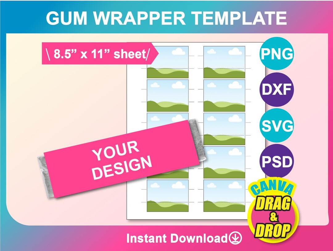 Gum Wrapper Template, SVG, DXF, Canva, Png, Psd, 8.5"x11" Sheet ...