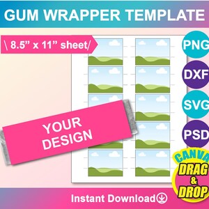 Gum Wrapper Template, SVG, DXF, Canva, Png, Psd, 8.5"x11" Sheet ...