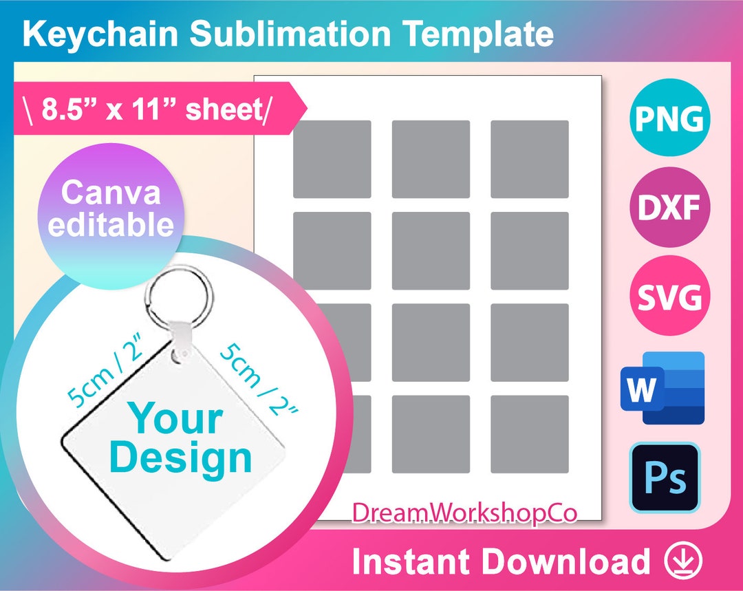 5cm Square Keychain Template Sublimation Template Canva - Etsy