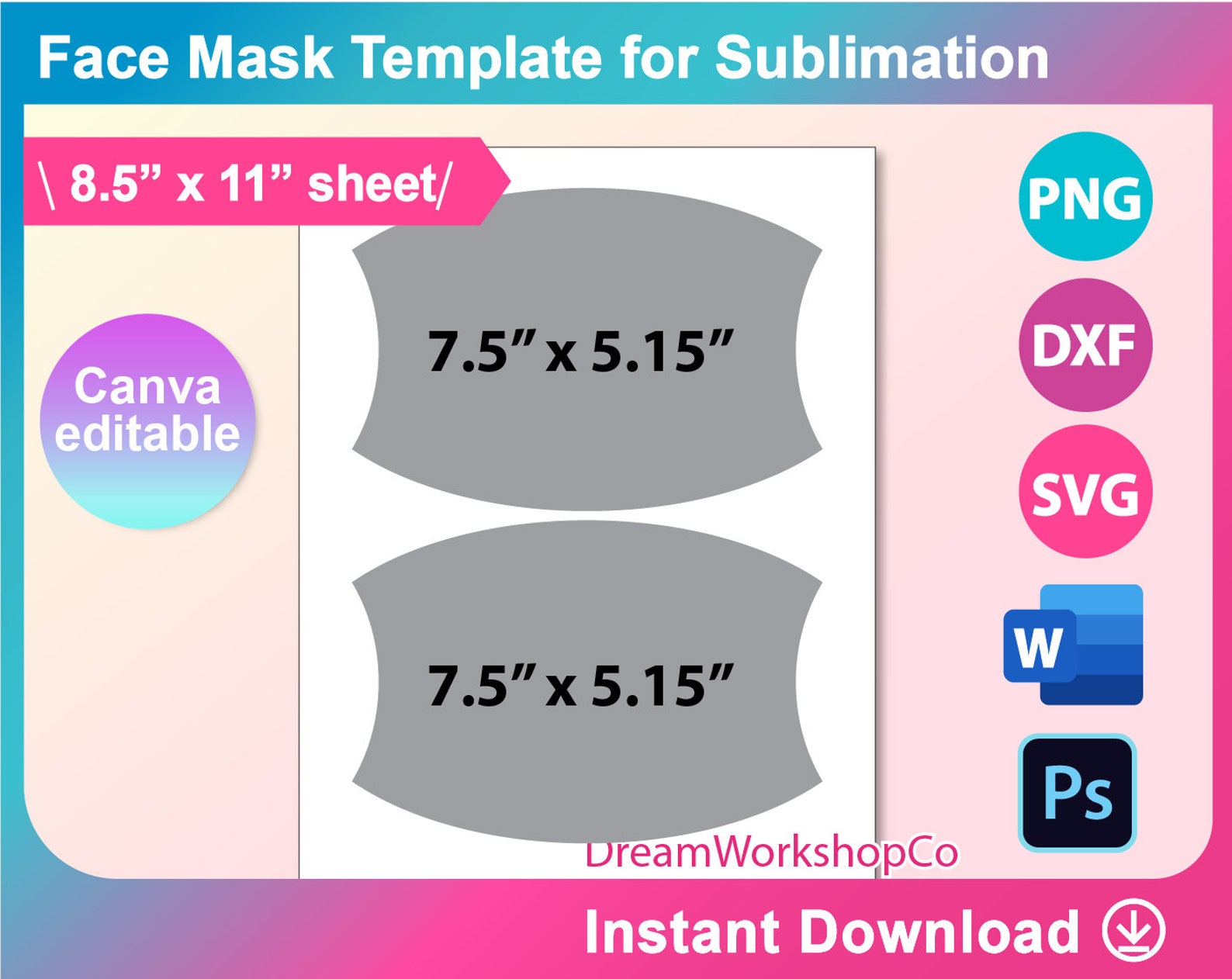 Face Mask Template Face Mask Template for Sublimation Canva - Etsy