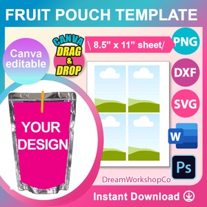 Juice Bag Pouch Label Template, SVG, Canva, DXF, Ms Word Docx, Png, Psd ...