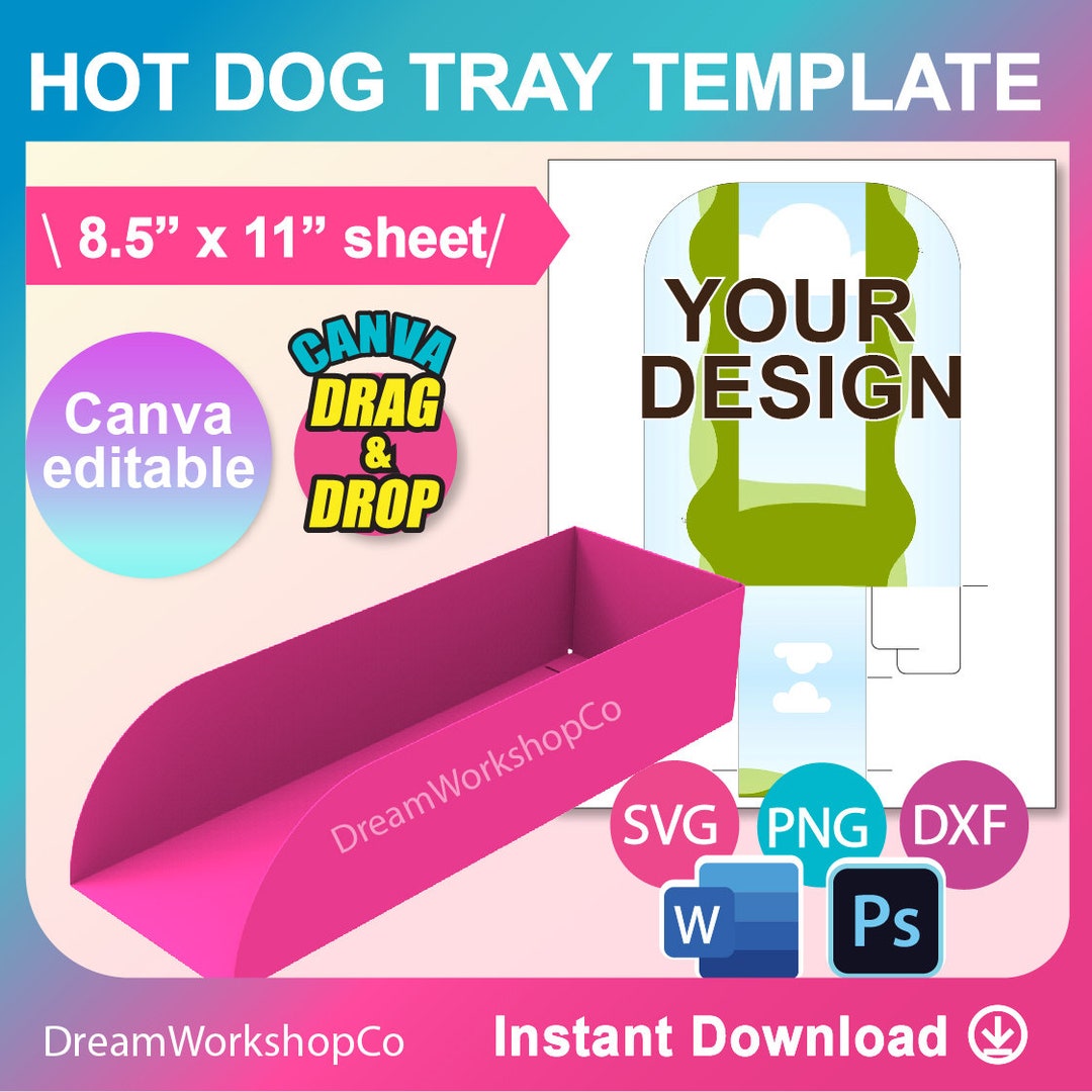 7" Hot Dog Holder Template, Hot Dog Box Template Canva, SVG, DXF, Ms ...