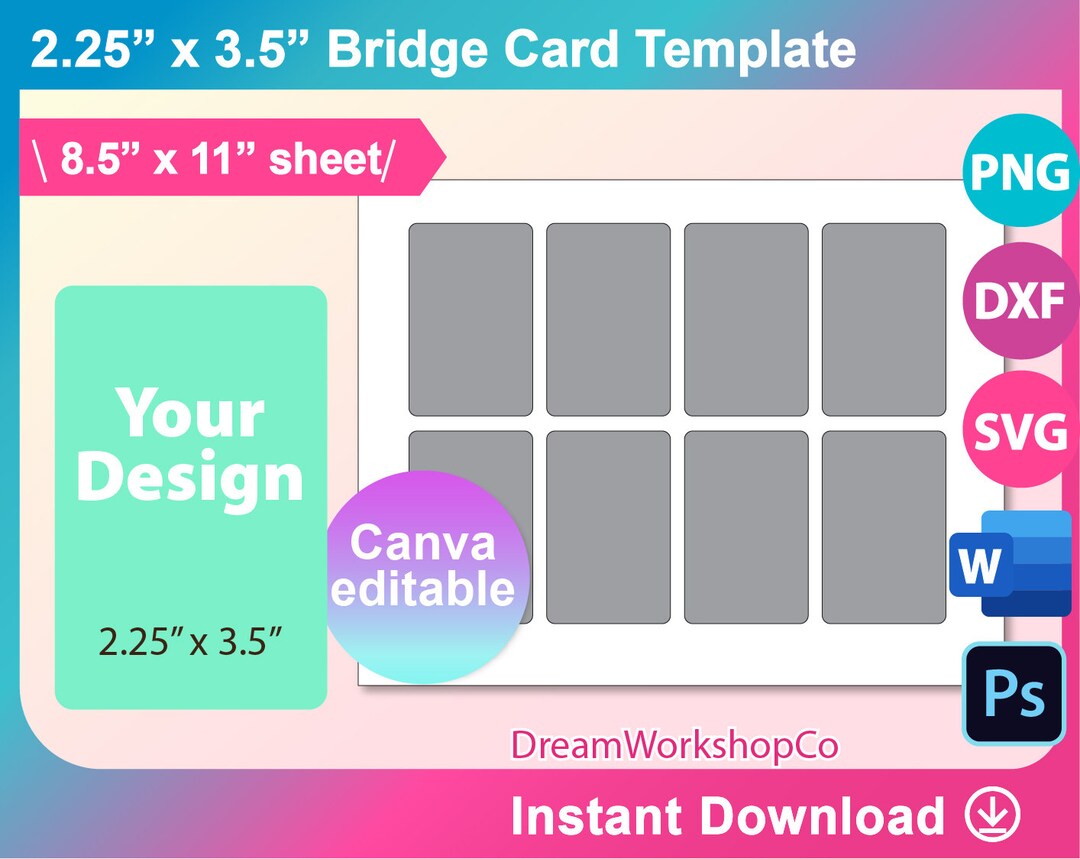 2.25 X 3.5 Bridge Card Template Playing Card Template SVG - Etsy