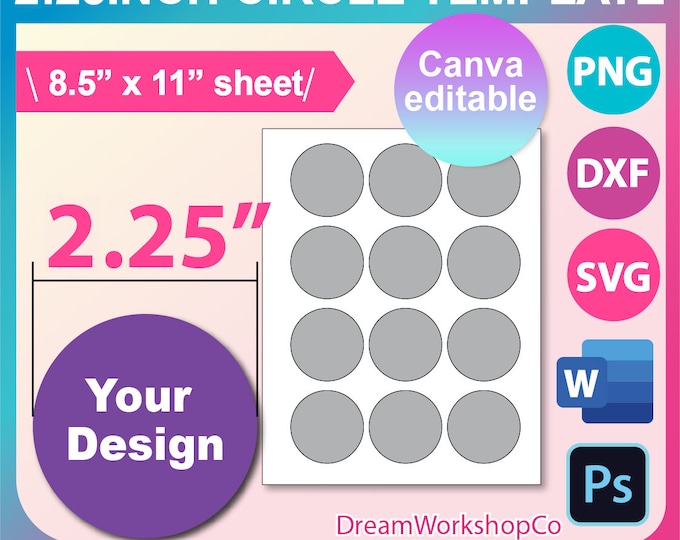 2.5" Circle Template, Multipurpose Labels Template, SVG, Canva, DXF ...