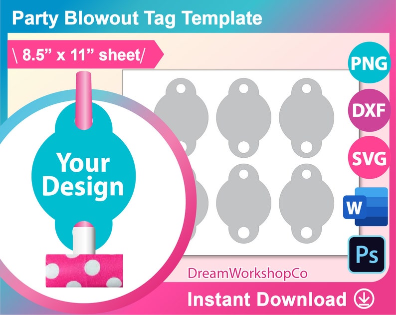 Party Blowout Tag Template Party Blowout Tags SVG Blank - Etsy