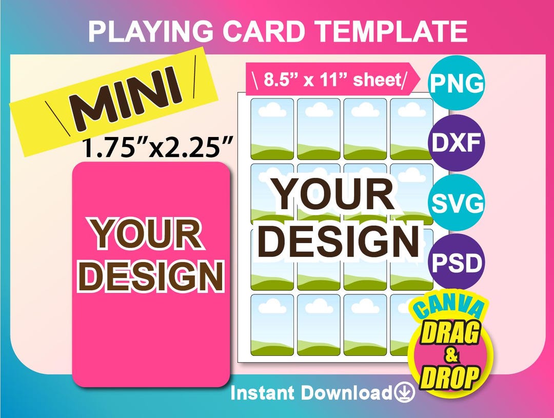 Mini Playing Card Template Miniature Playing Card, Canva, DXF, SVG, Png ...