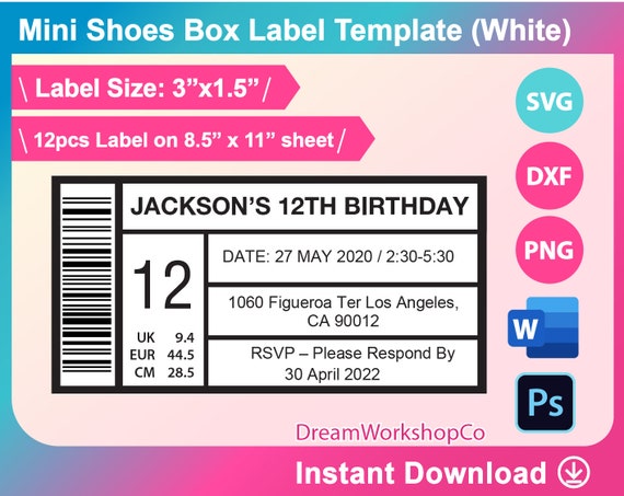 3 X 1.5 Mini Shoe Box Label Template SVG DXF - Etsy