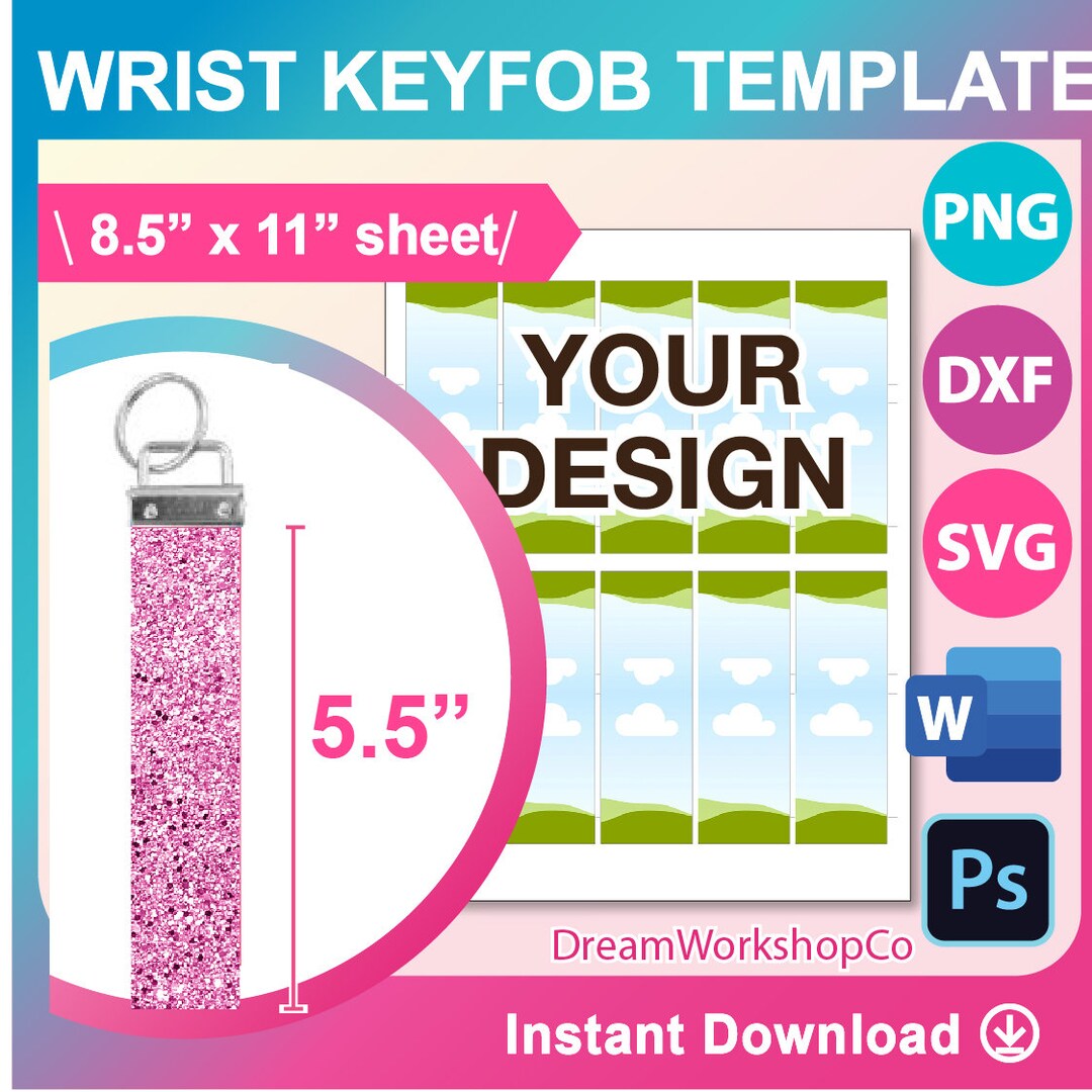 1 Inch Width Wrist Key Fob Chain, Key Fob Chain Template Canva, SVG ...