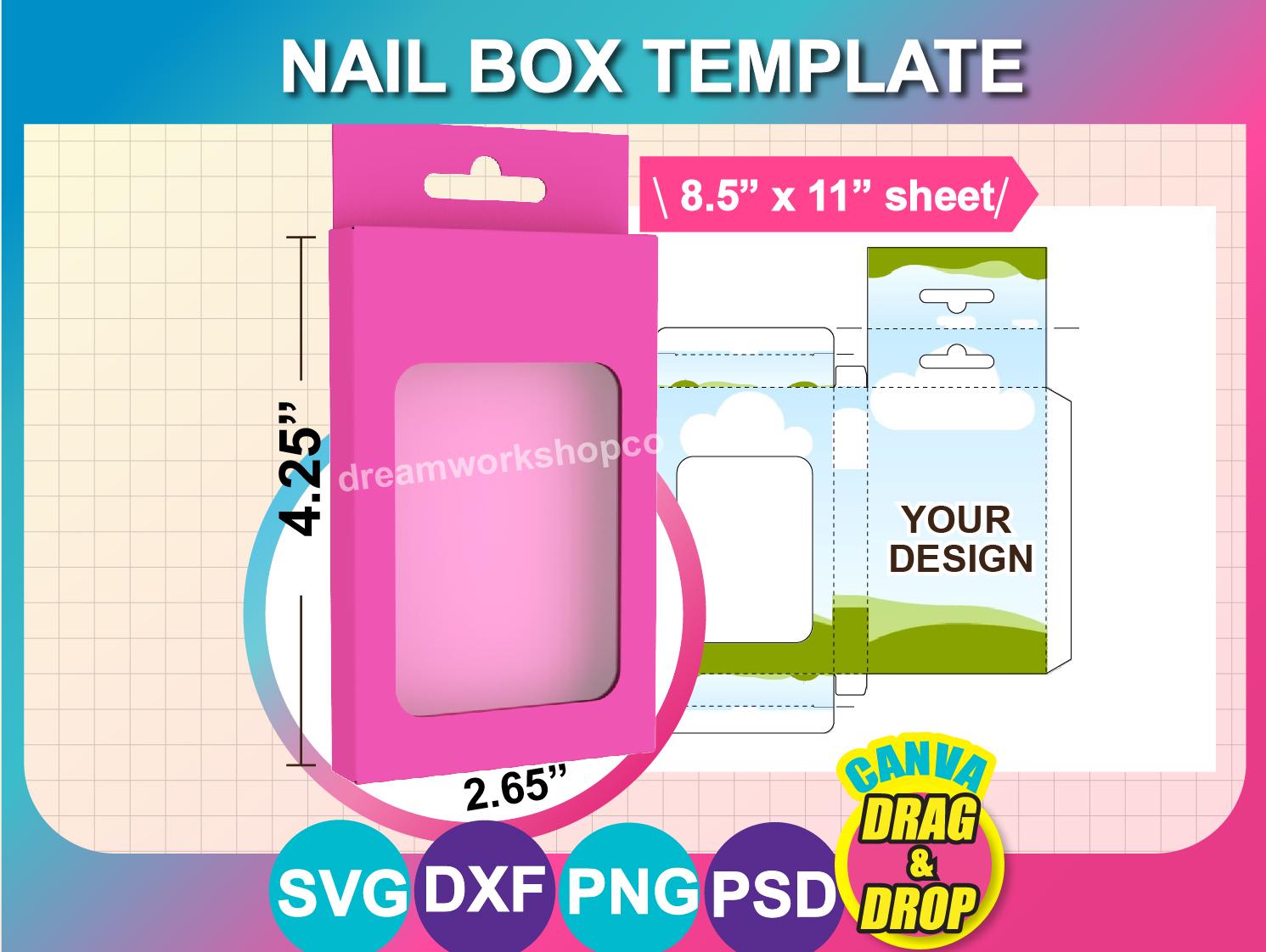 Nail Display Box, Nail Box Template, SVG, DXF, Canva, Ms Word Docx, Png ...