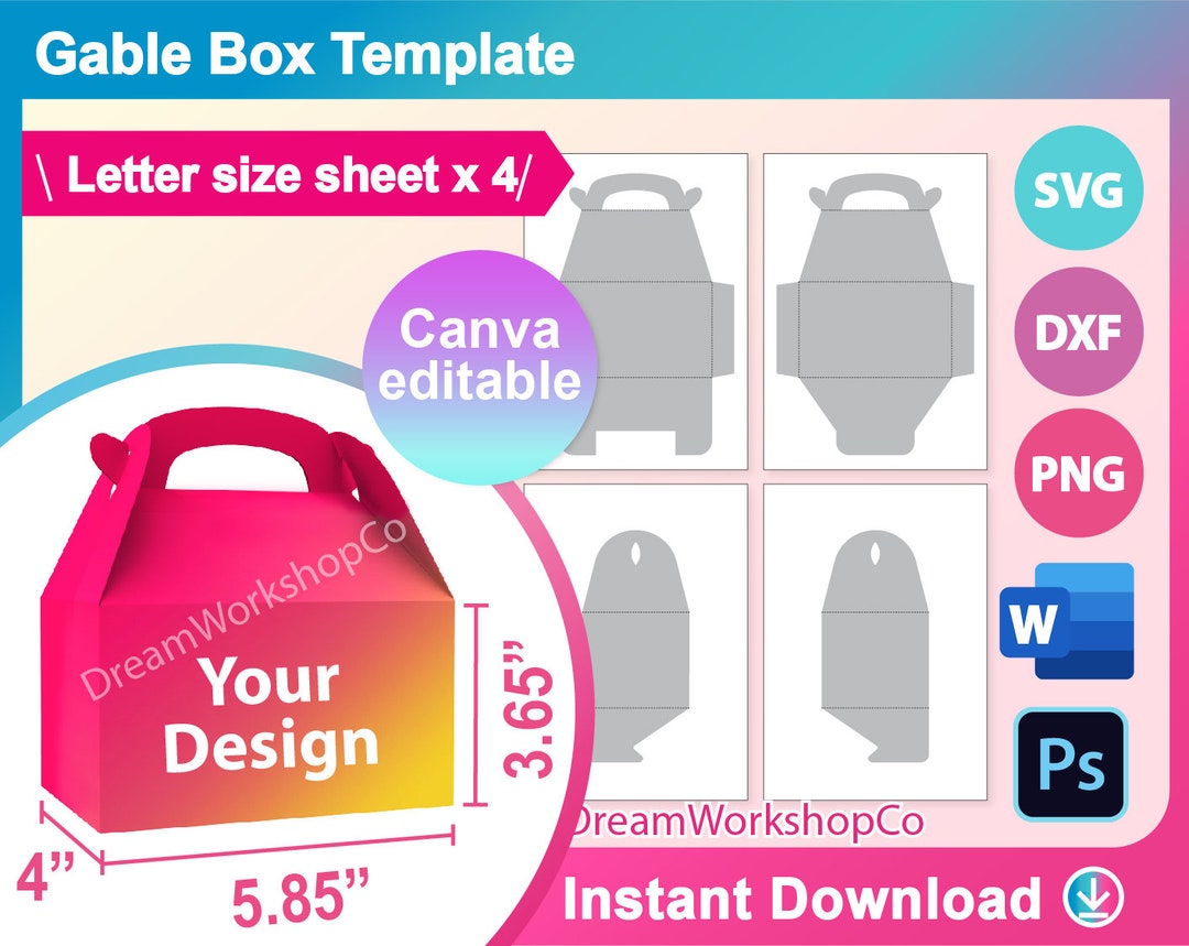 Gable Box Template, SVG, DXF, Canva, Ms Word Docx, Png, Psd, 8.5"x11 ...