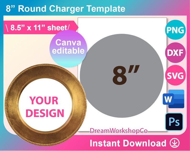 8inch Plate Charger Template 4 Sizes Plate Charger Insert - Etsy