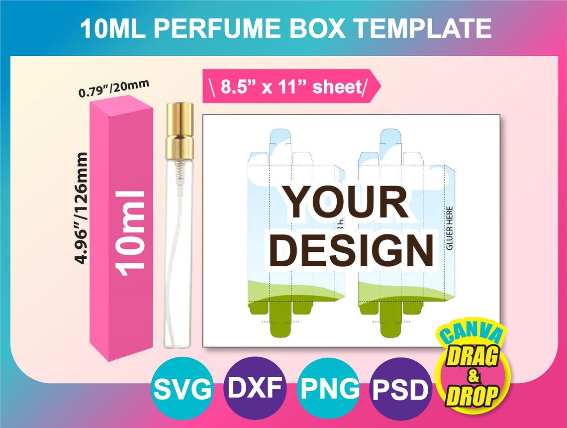 10ml Perfume Box Template, Perfume Gift Box Template, SVG, DXF, Canva ...