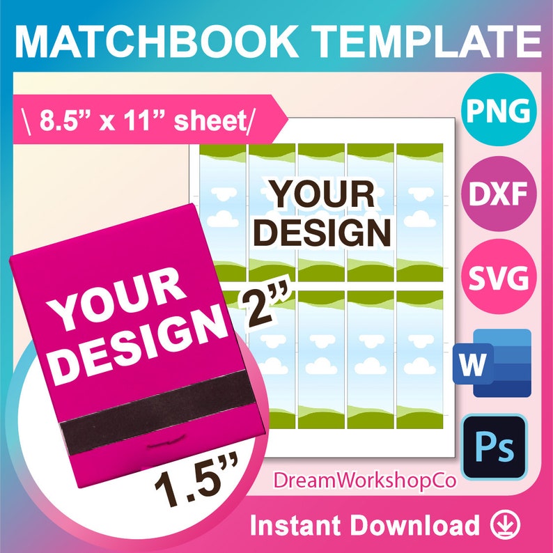 Matchbook Template, Match Book SVG, Canva, DXF, Ms Word DOCX, Png, Psd ...