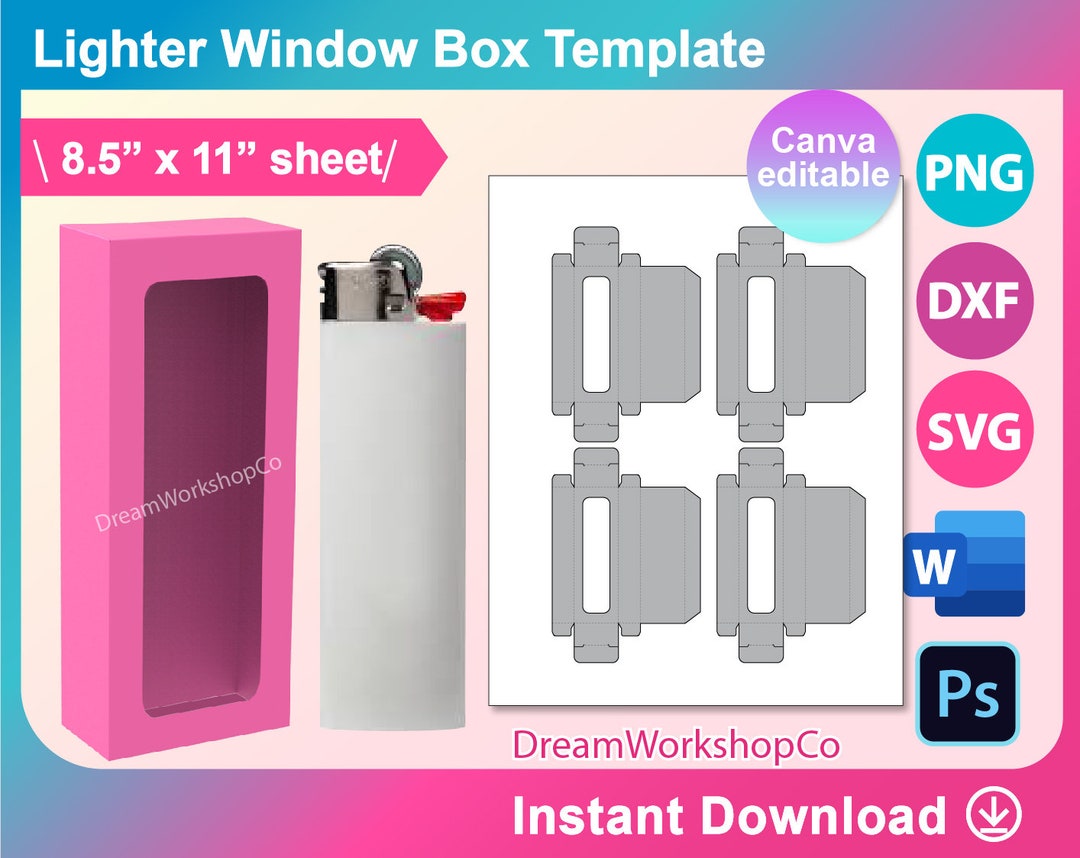 Lighter Box Template, Lighter Gift Box Template SVG, Canva, SVG, DXF ...