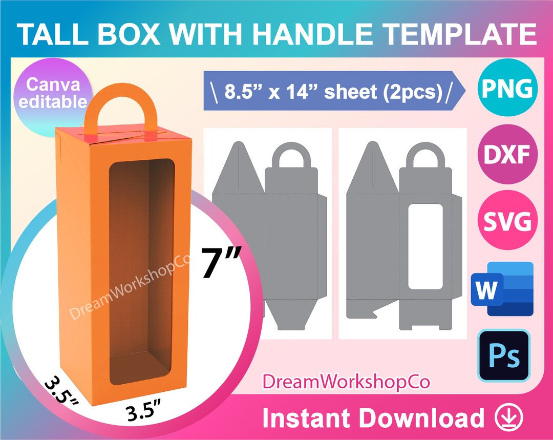 Tall Gable Box Template, Box With Handle Template, Tall Box Svg, Gift ...