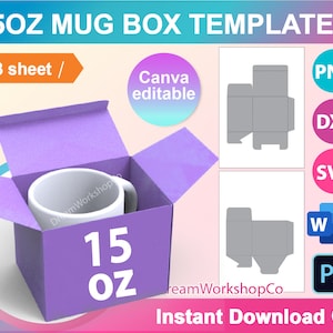 15oz Mug Box Template, Sublimation Template, Canva, SVG, DXF, Ms Word ...