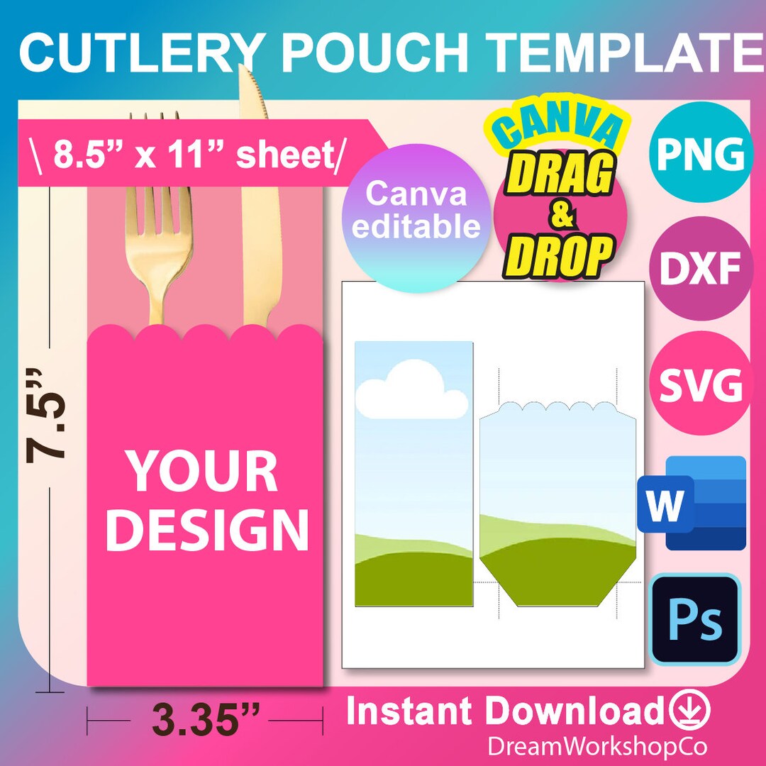 Scalloped Cutlery Pouch Template, Cutlery Set Template, Cutlery Paper ...