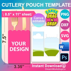 Scalloped Cutlery Pouch Template, Cutlery Set Template, Cutlery Paper ...