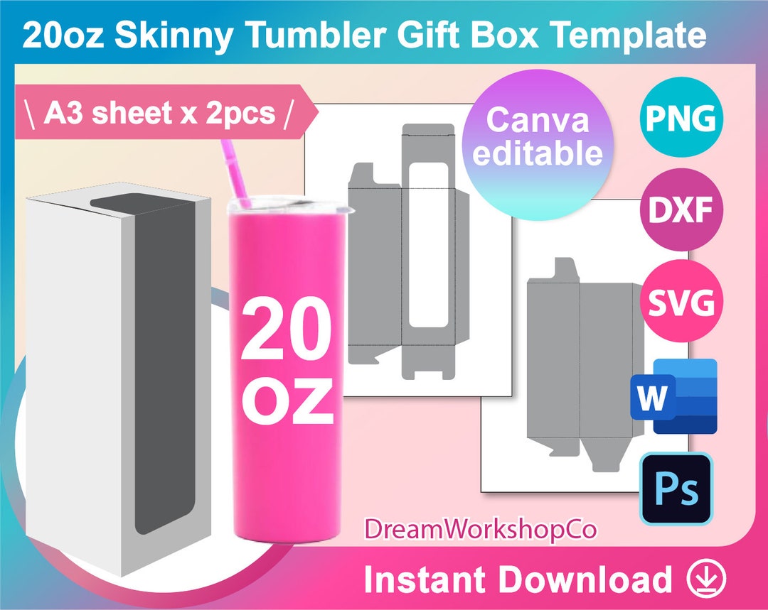 20oz Skinny Tumbler Box Template, Gift Box Template, Window Box ...