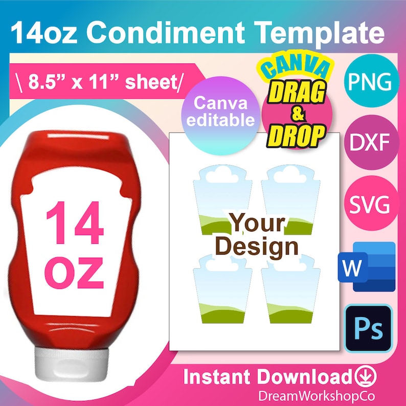 Condiment Label Template: Canva, SVG, Dxf, Png, Digital Download, 8 ...