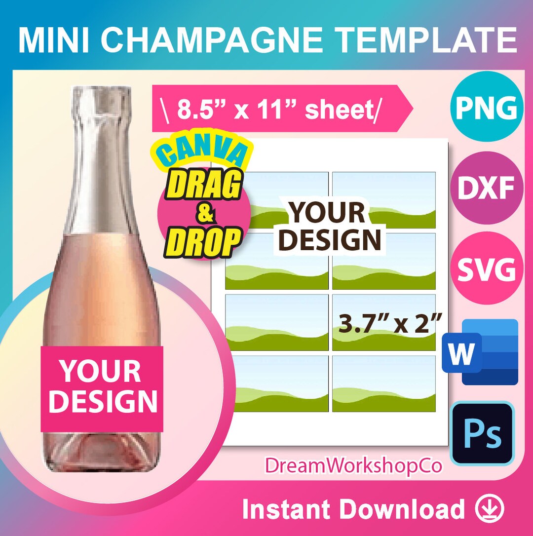 Mini Champagne Bottle Label Template: Canva, SVG, PNG, PSD (digital ...