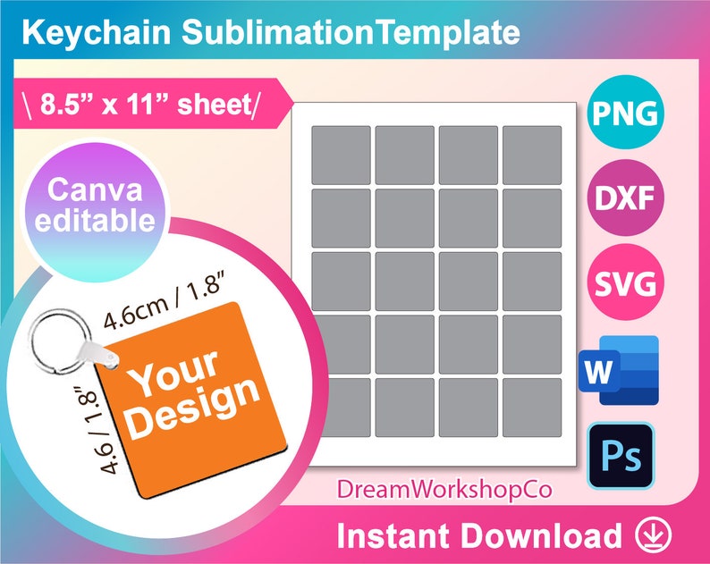 Square Keychain Template Sublimation Template SVG Canva - Etsy