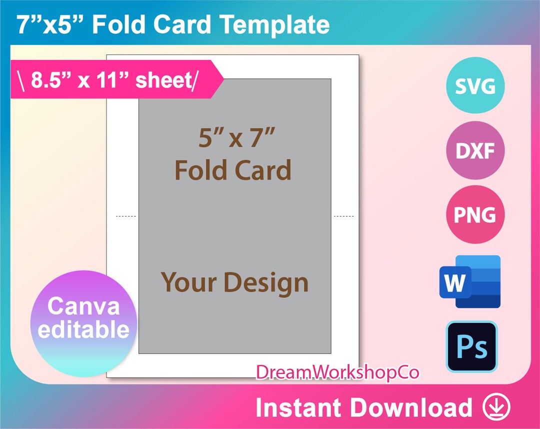 7x5 Folded Card Template, Folded Note Card Template, SVG, DXF, Canva ...