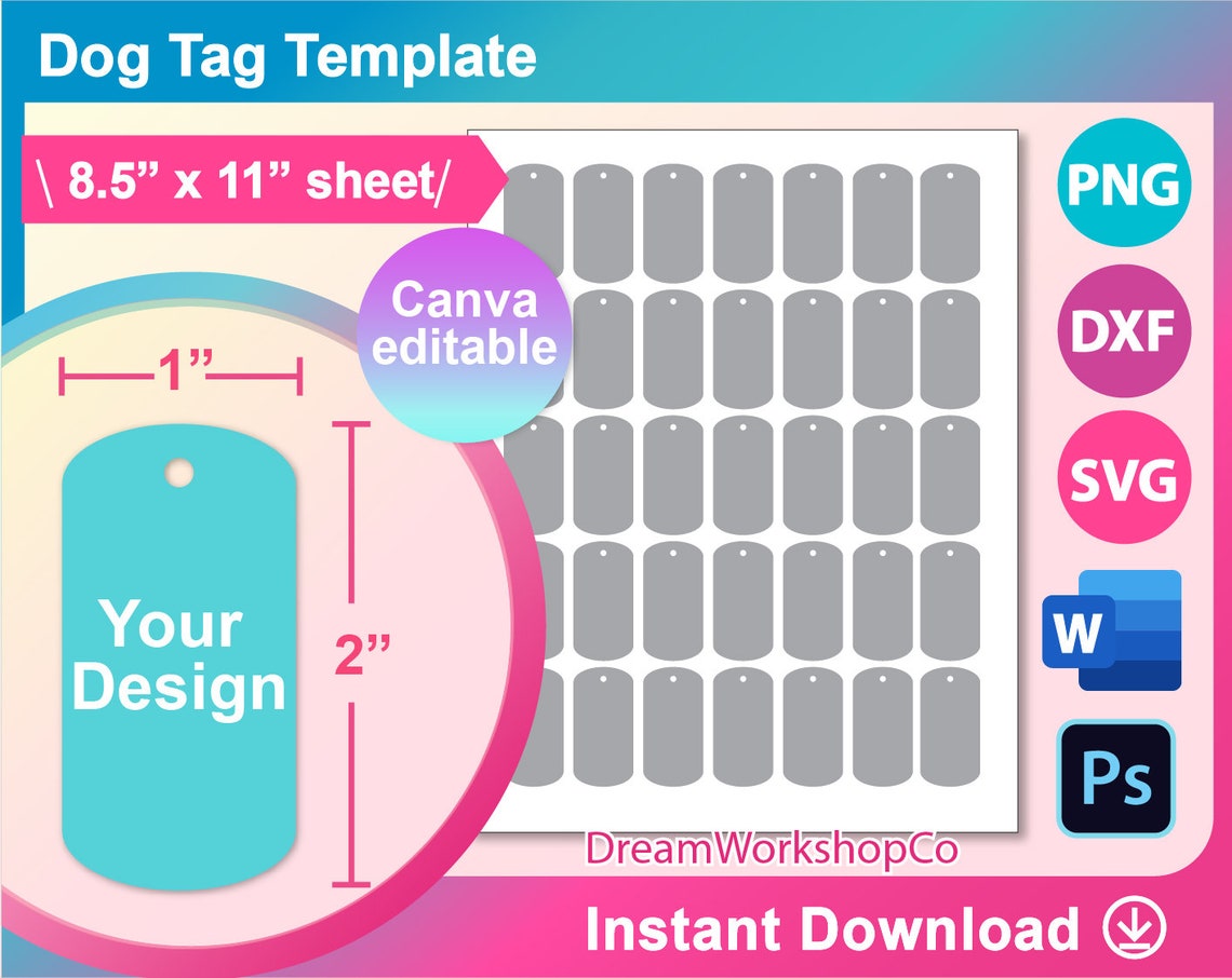 Dog Tag Template, Dog Tag Template SVG, DXF, Canva, Ms Word Docx, Png ...