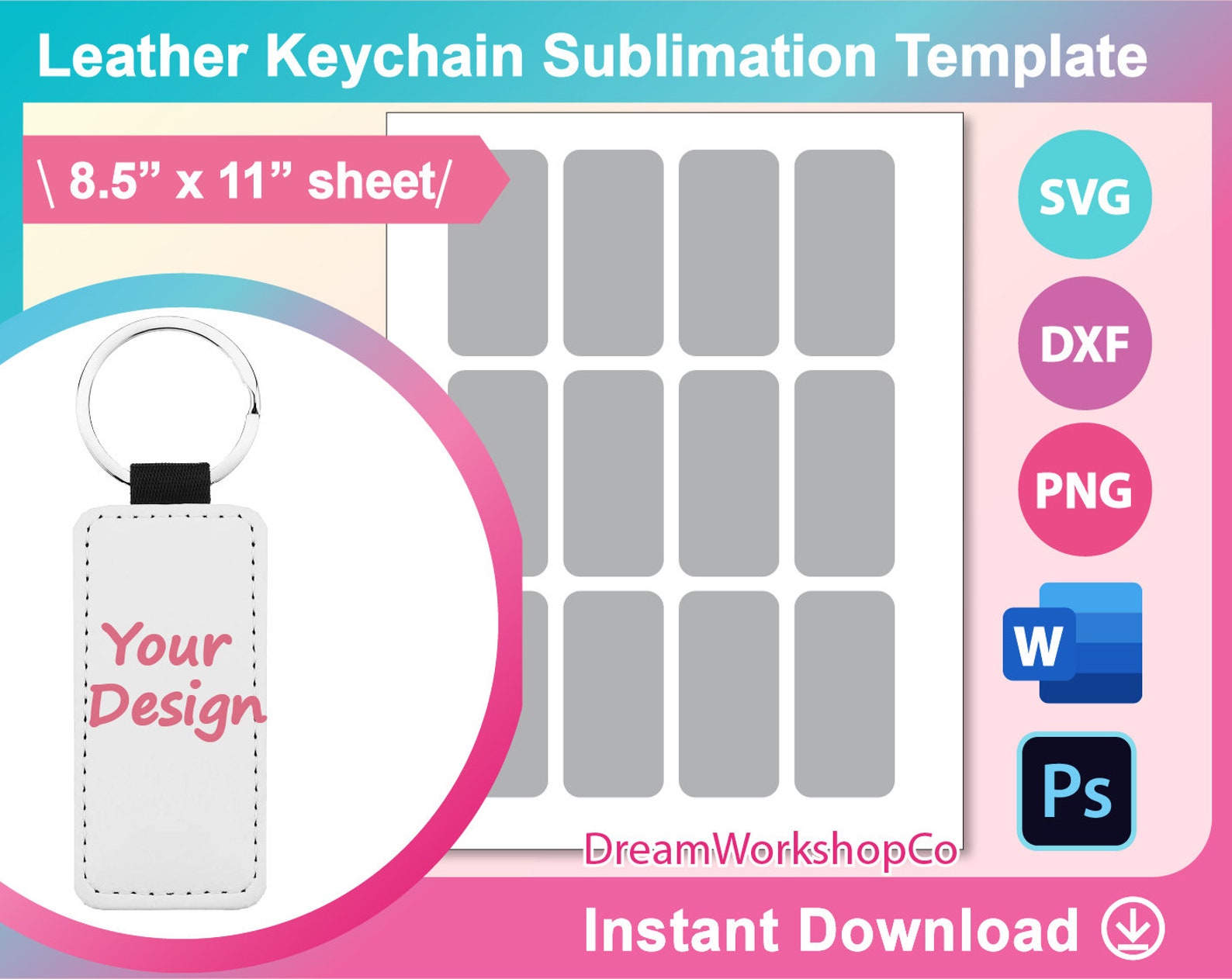 Rectangle Leather Keychain Template Sublimation Template - Etsy