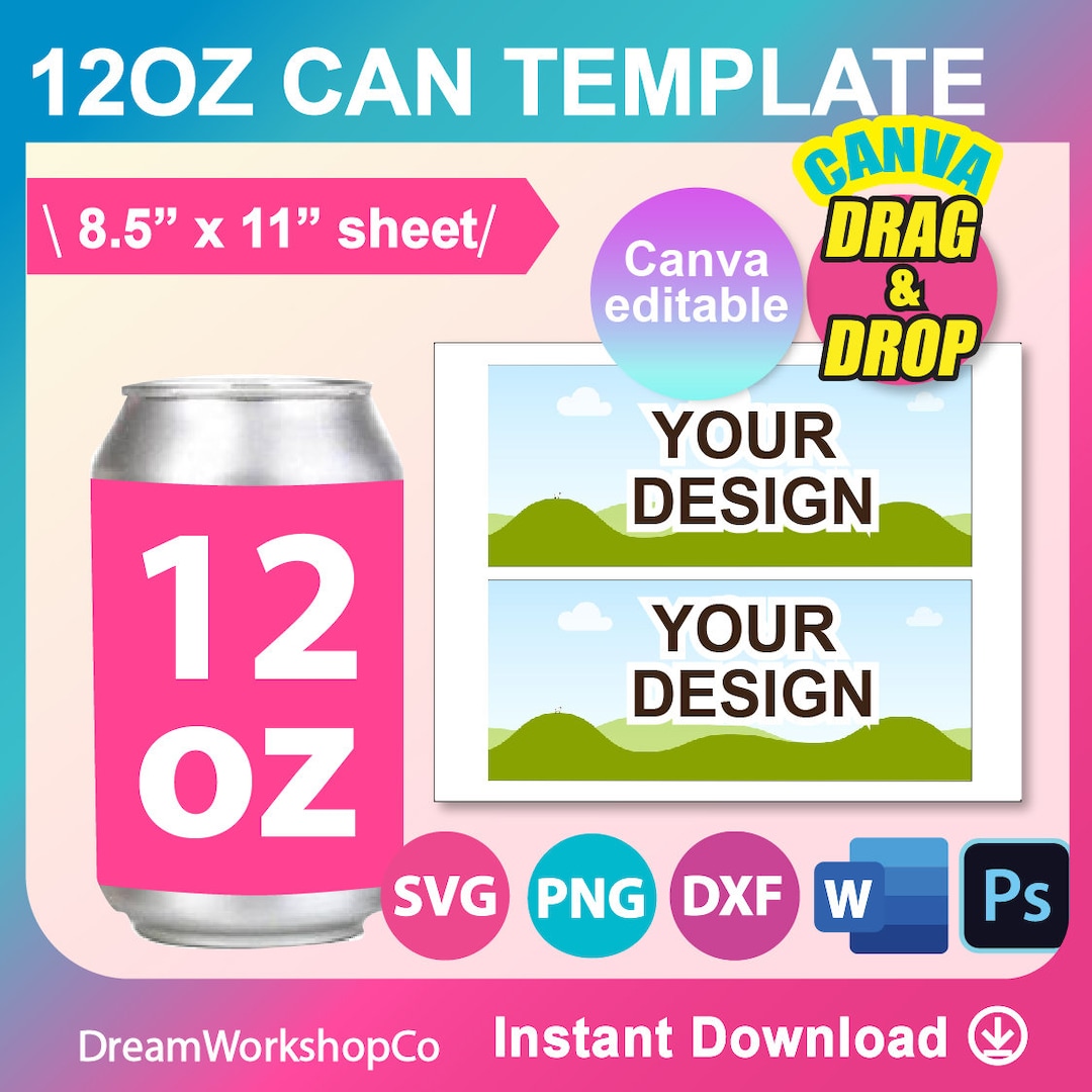 12oz Soda Can Template, Beer Can Template, Canva, SVG, DXF, DOCX, Png ...