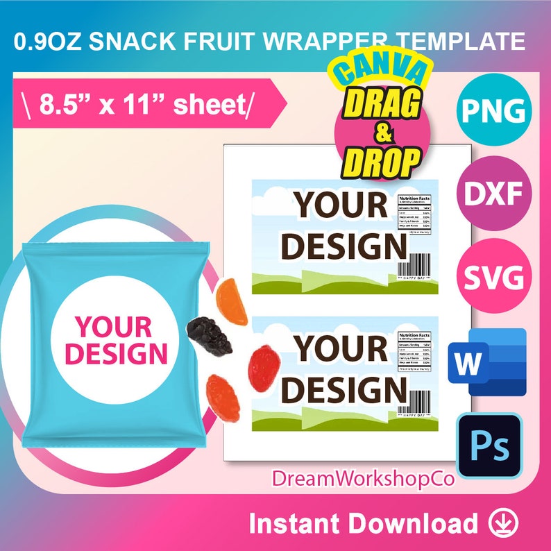 Fruit Snack Label Wrapper Template: Canva, SVG, PNG, PSD (digital ...