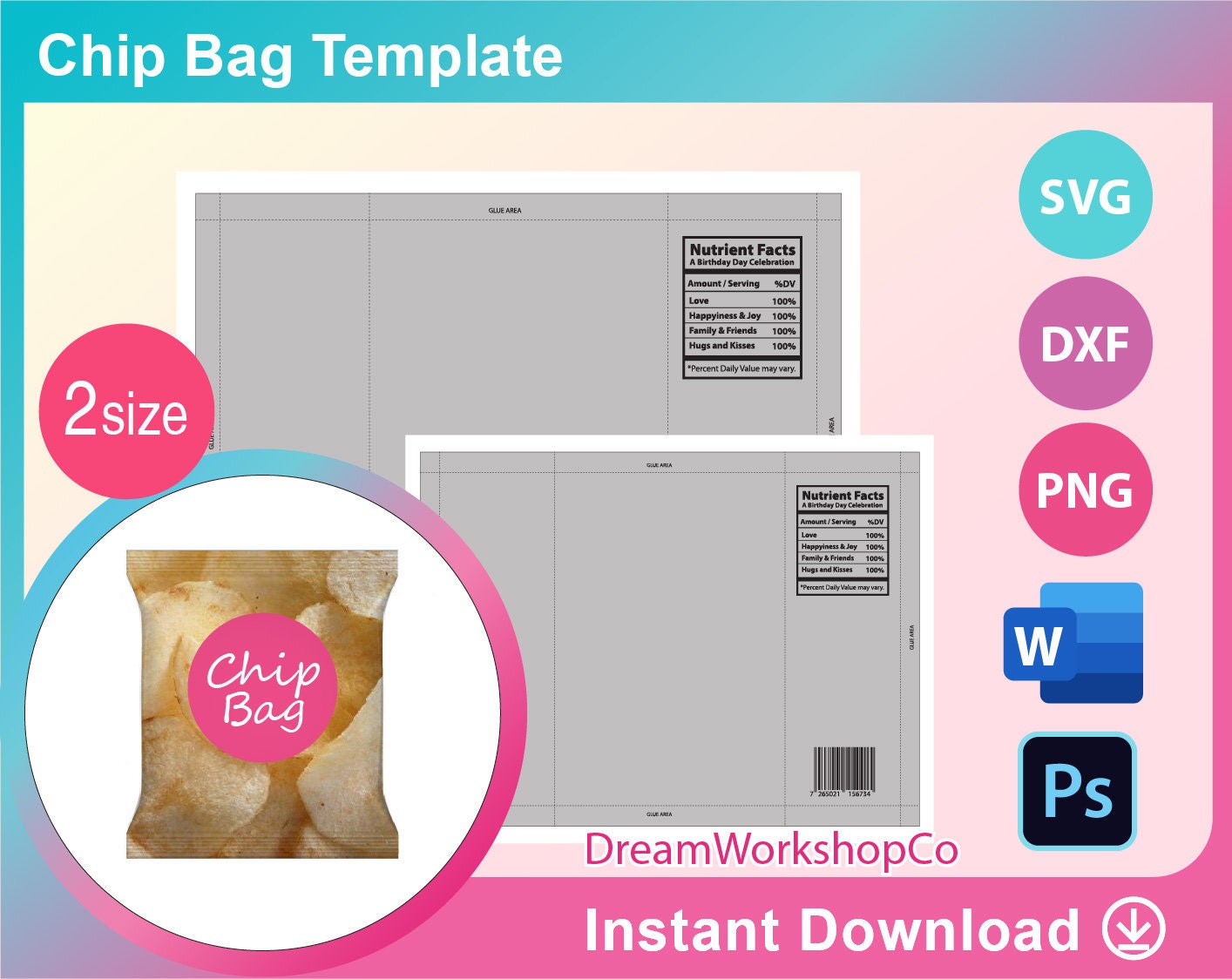 Chip Bag Template SVG DXF Ms Word Docx Png Psd | Etsy
