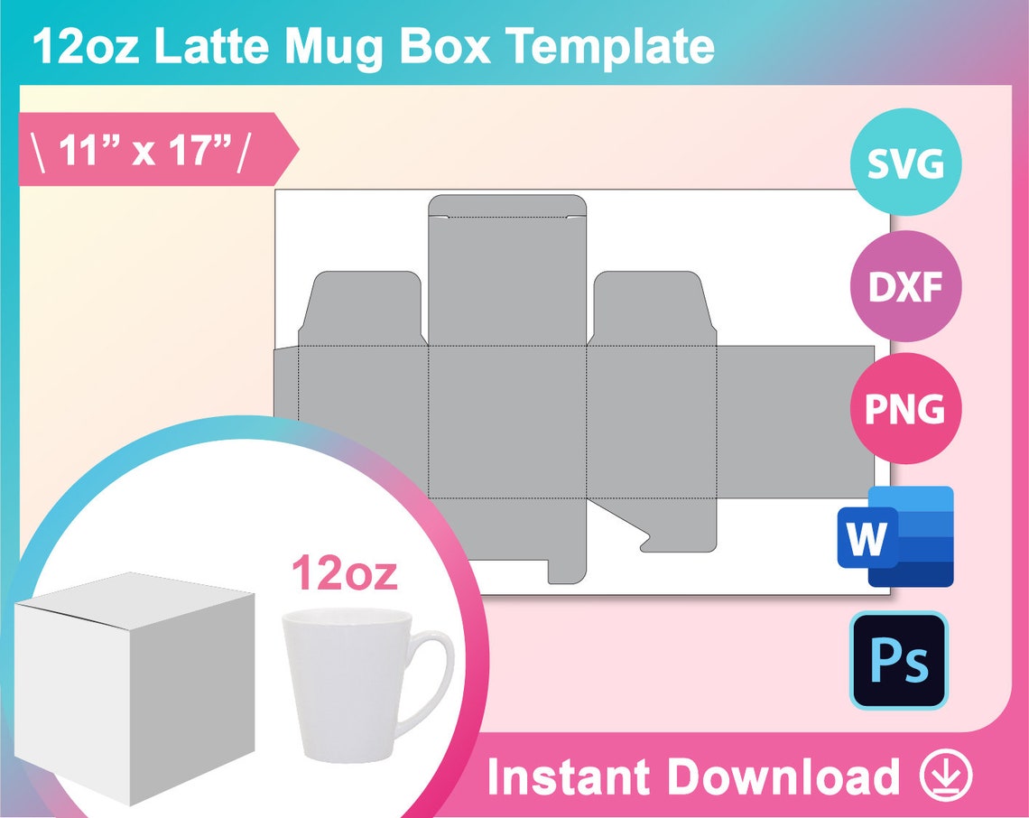 12oz Latte Mug Box Template Mug Box SVG DXF Ms Word Docx | Etsy