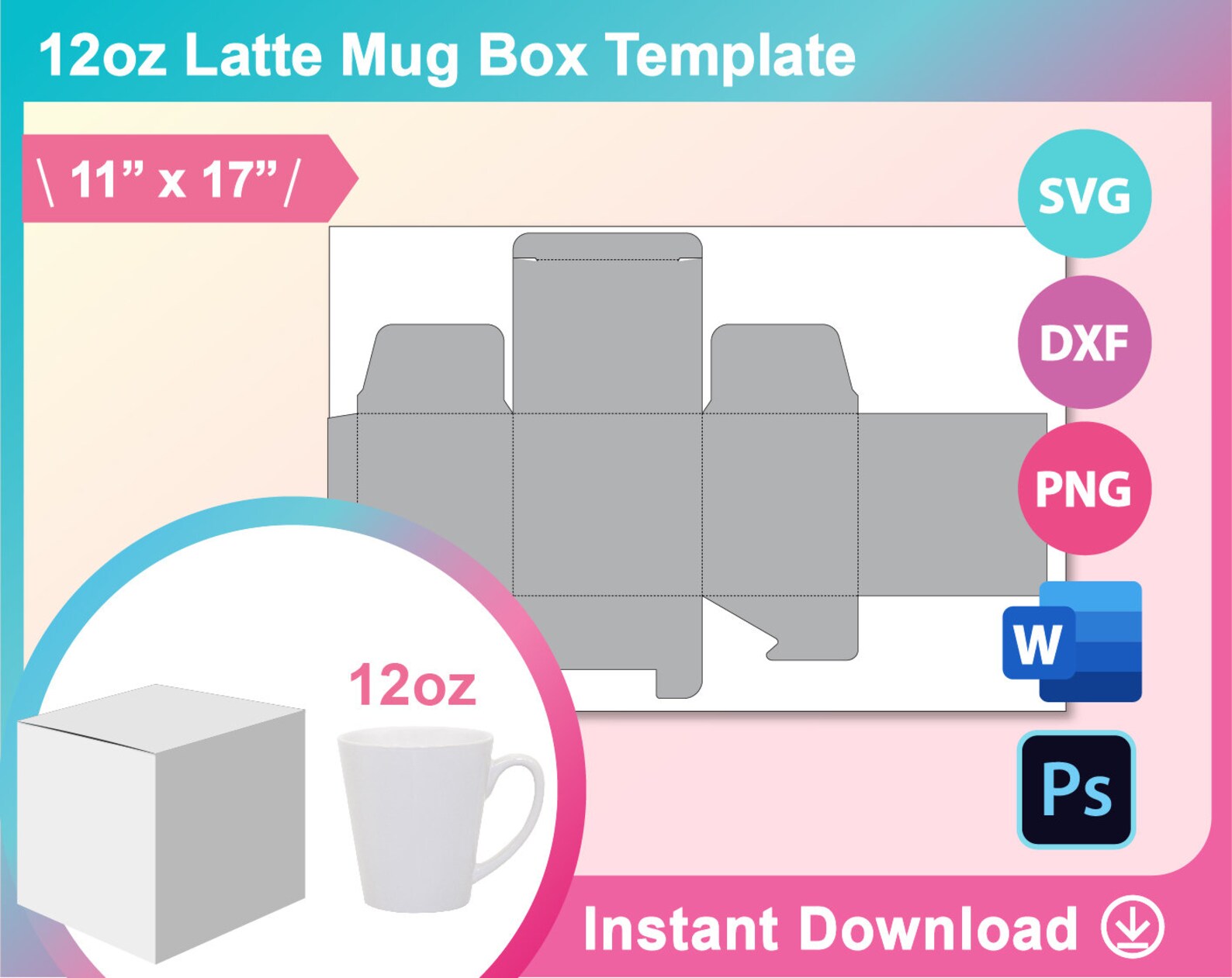 12oz Latte Mug Box Template Mug Box SVG DXF Ms Word Docx | Etsy